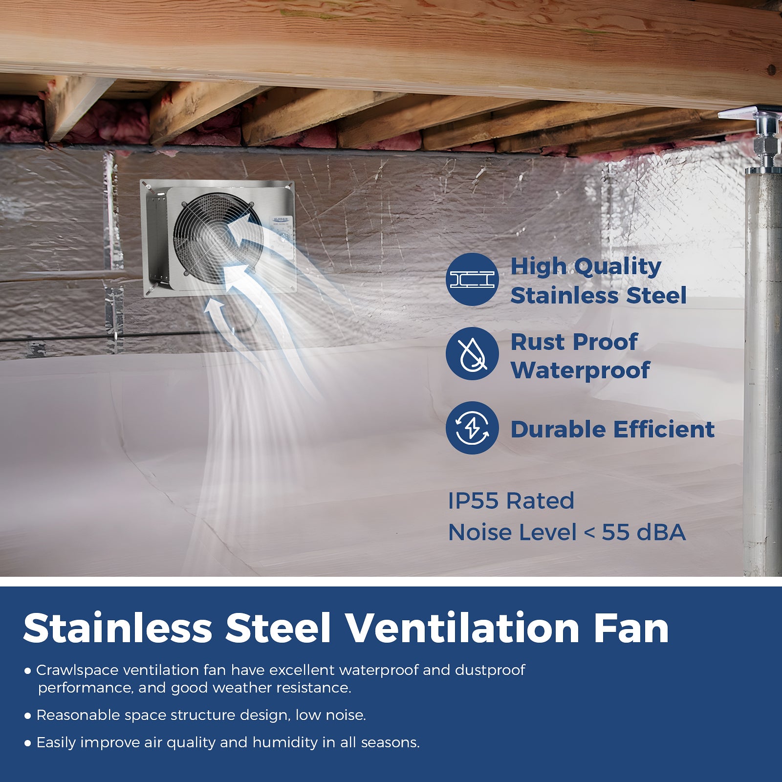 Crawl Space Ventilation Fan 780CFM Stainless Steel – AlorairCrawlspace