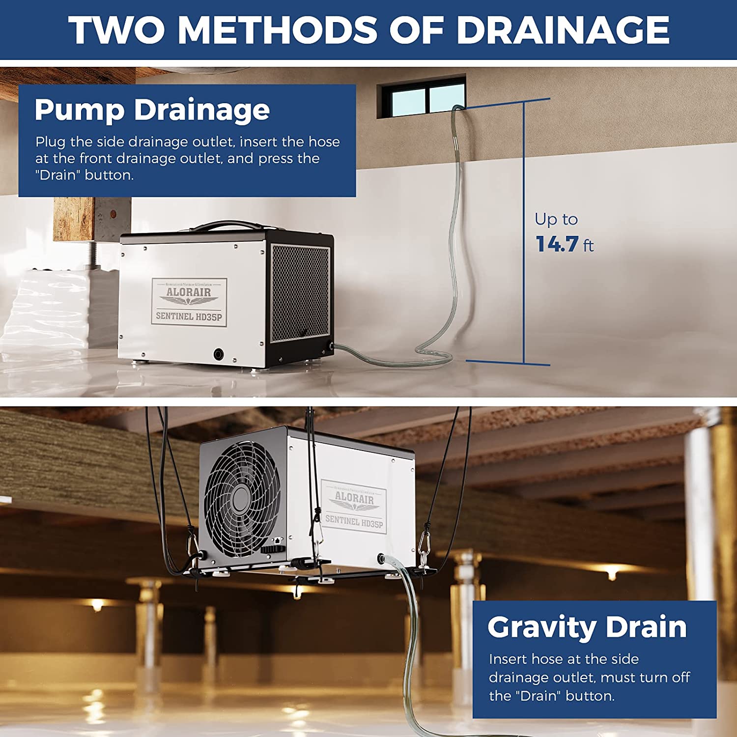AlorAir 70 PPD Crawl Space Dehumidifier with Pump and Drain Hose | Sen ...